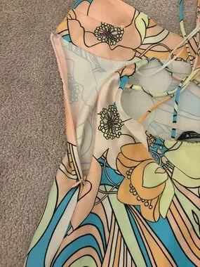 Zara | Dresses | Zara Floral Slip Mini Dress In Blue Peach Yellow Green ...